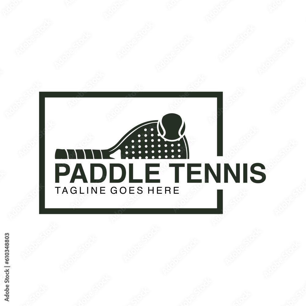 Vintage Paddle Tennis logo, paddle racket and ball logo icon vector on ...