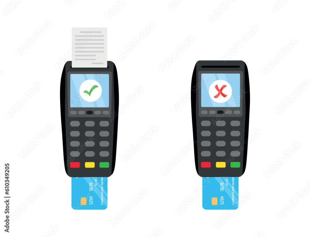 Concept of approved and refused credit card payment POS terminal ...