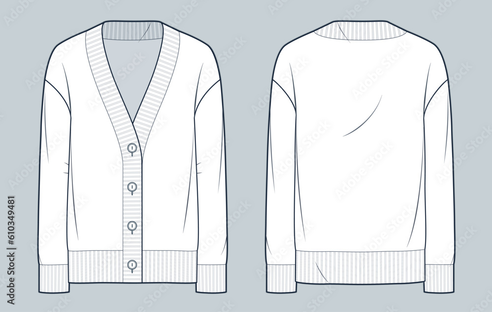 Button down Cardigan technical fashion illustration. Sweatshirt fashion ...