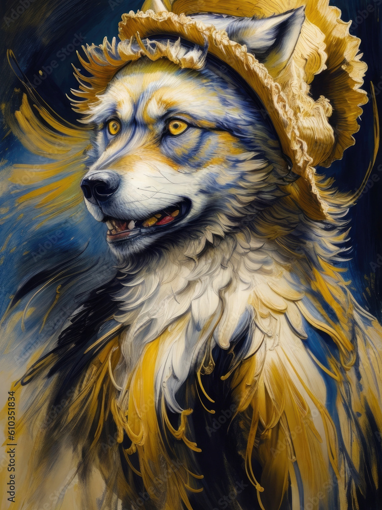 Generative Ai, AI Generated art, The majestic oil painting wolf ...