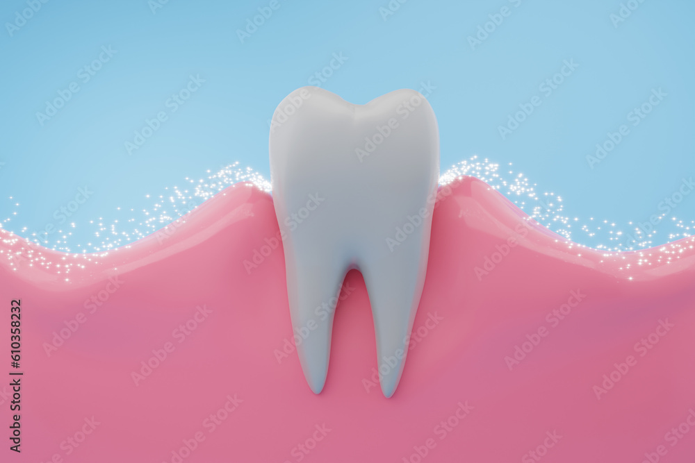 Fluoride or toothpaste particle coating gums and root of teeth to ...