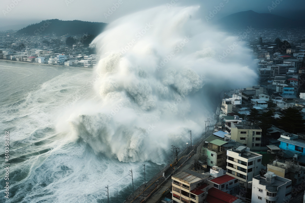 Typhoon effect endangering a big city with tsunami and other natural ...