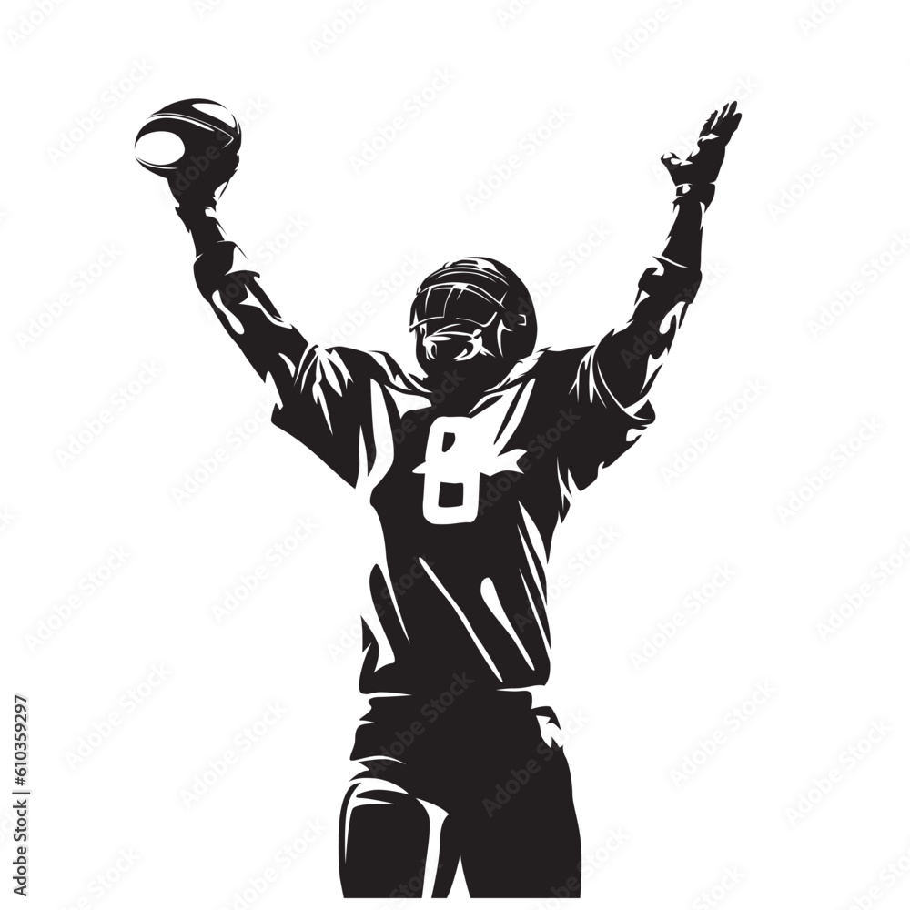 American football player celebrates touchdown, isolated vector ...