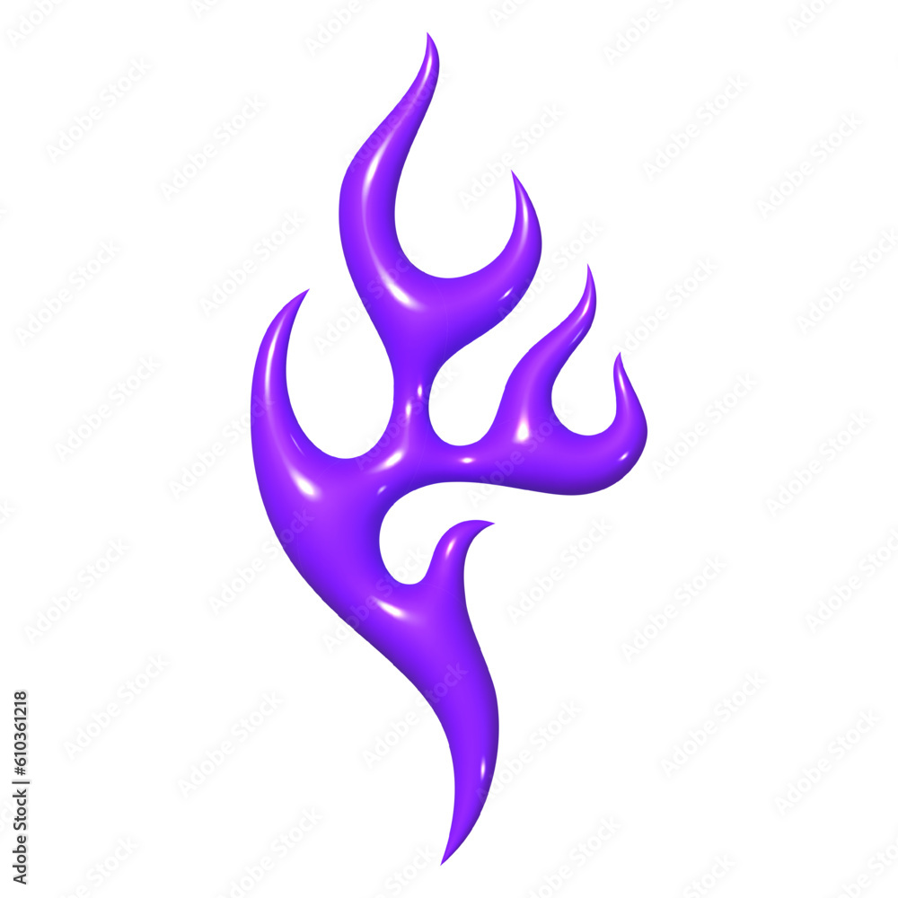 3D fire form in Y2K aesthetic, inflated glossy plastic flame, isolated ...