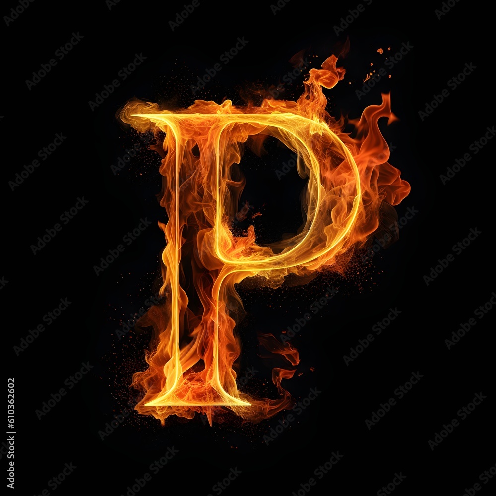 letter P with fire effect, generative ai generated Stock Illustration ...