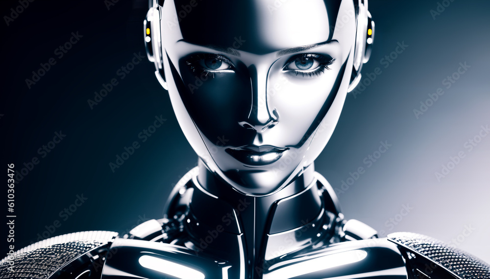 AI humanoid female android , photoreal, chrome skin. Generative AI ...