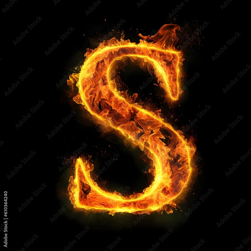letter S with fire effect, generative ai generated Stock Illustration ...