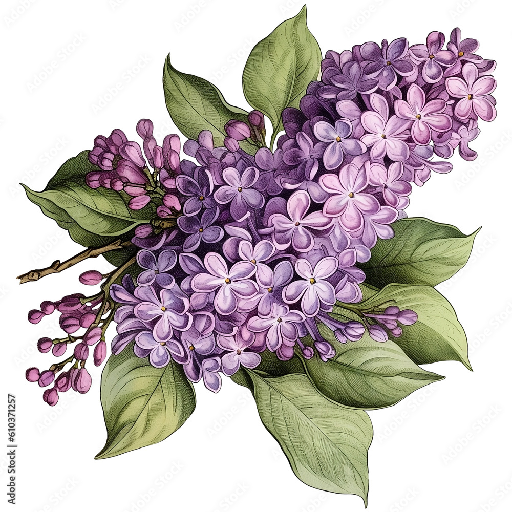 Beautiful Lilac in pencil color illustration AI generate clip arts no ...