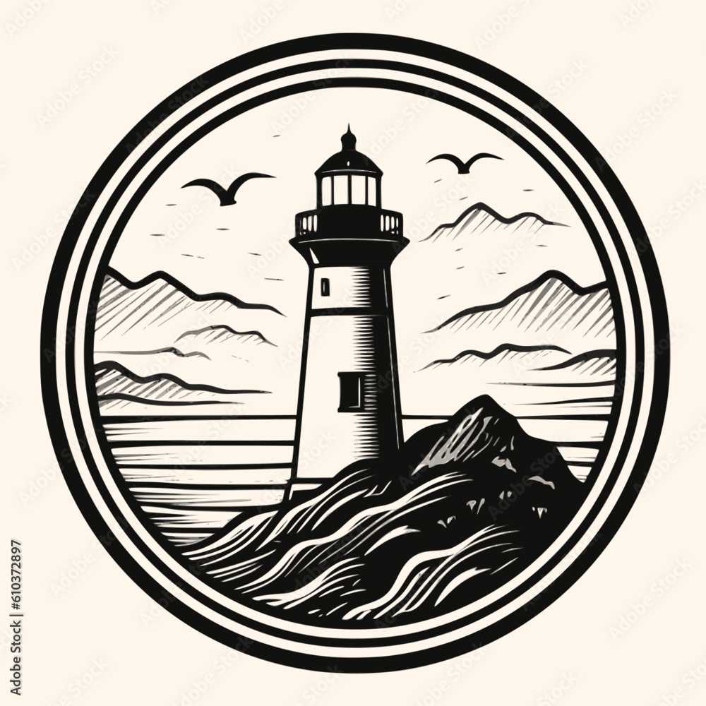 Lighthouse logo formed with simple and modern shape, drawing elegant ...
