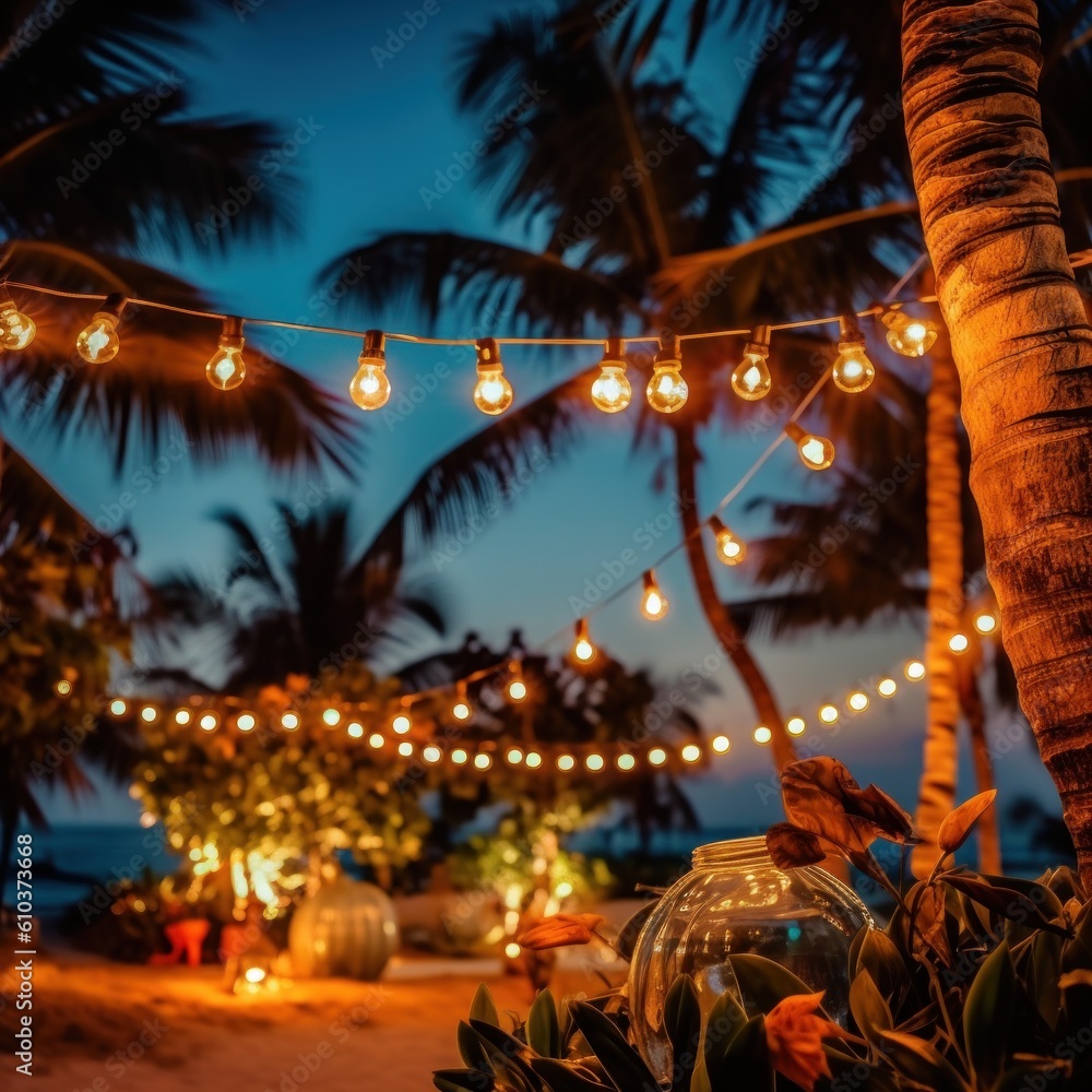 Summer night beach party background. Illustration AI Generative. Stock ...