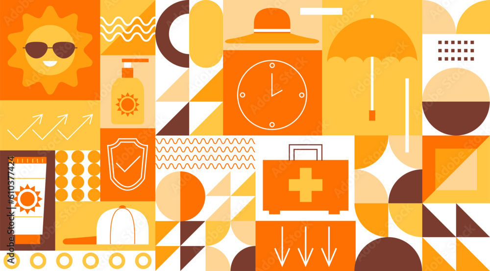 UV Safety Awareness Month. Summer Sun Safety. Sunscreen with a sun ...