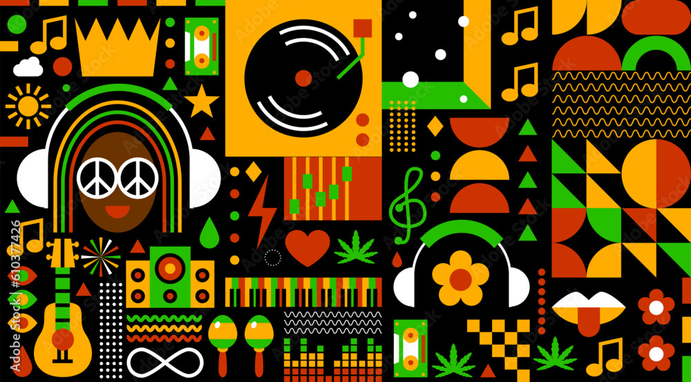 Rastafarian background. Reggae music design for reggae party, festival ...
