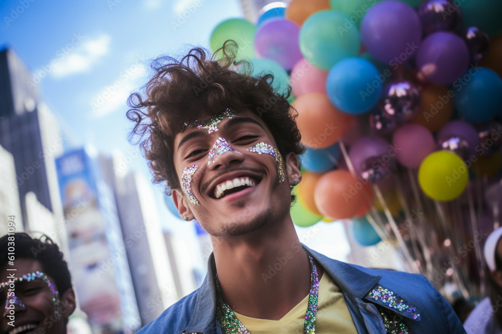 Happy Generative AI Couple at LGBTQ+ Gay Pride Parade in New York, USA ...