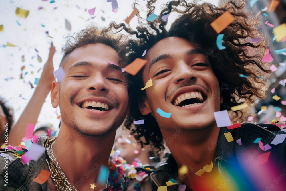 Happy Generative Ai Couple At Lgbtq Gay Pride Parade In New York Usa