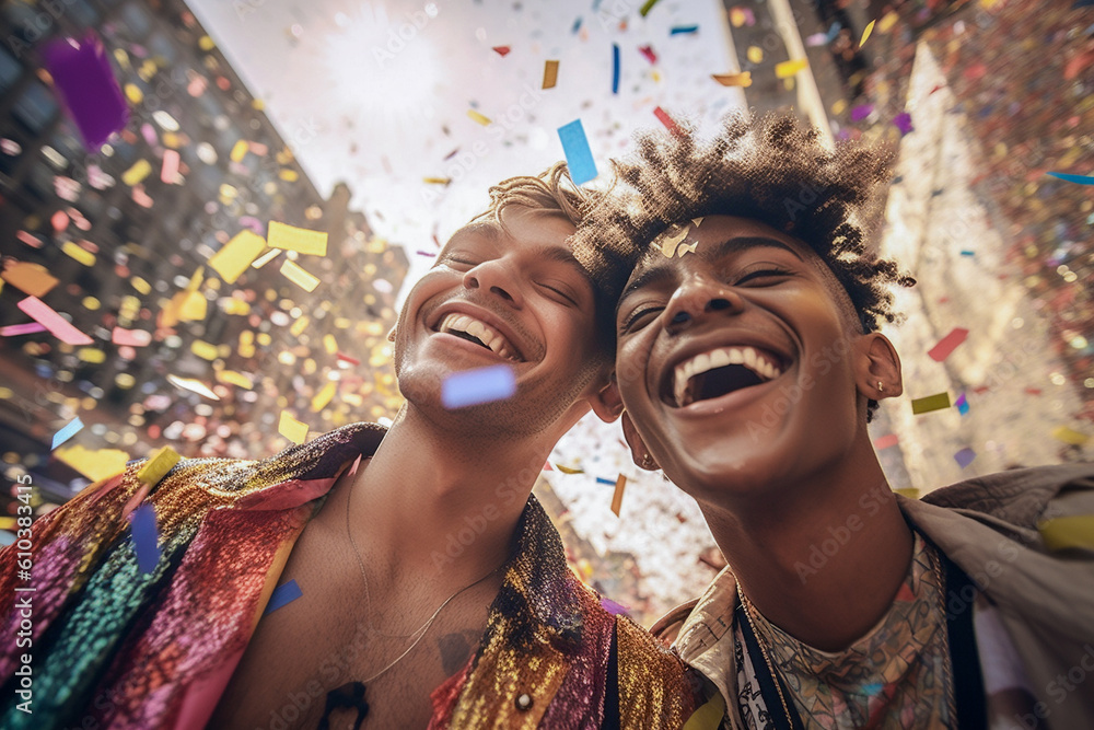Happy Generative AI Couple at LGBTQ+ Gay Pride Parade in New York, USA ...