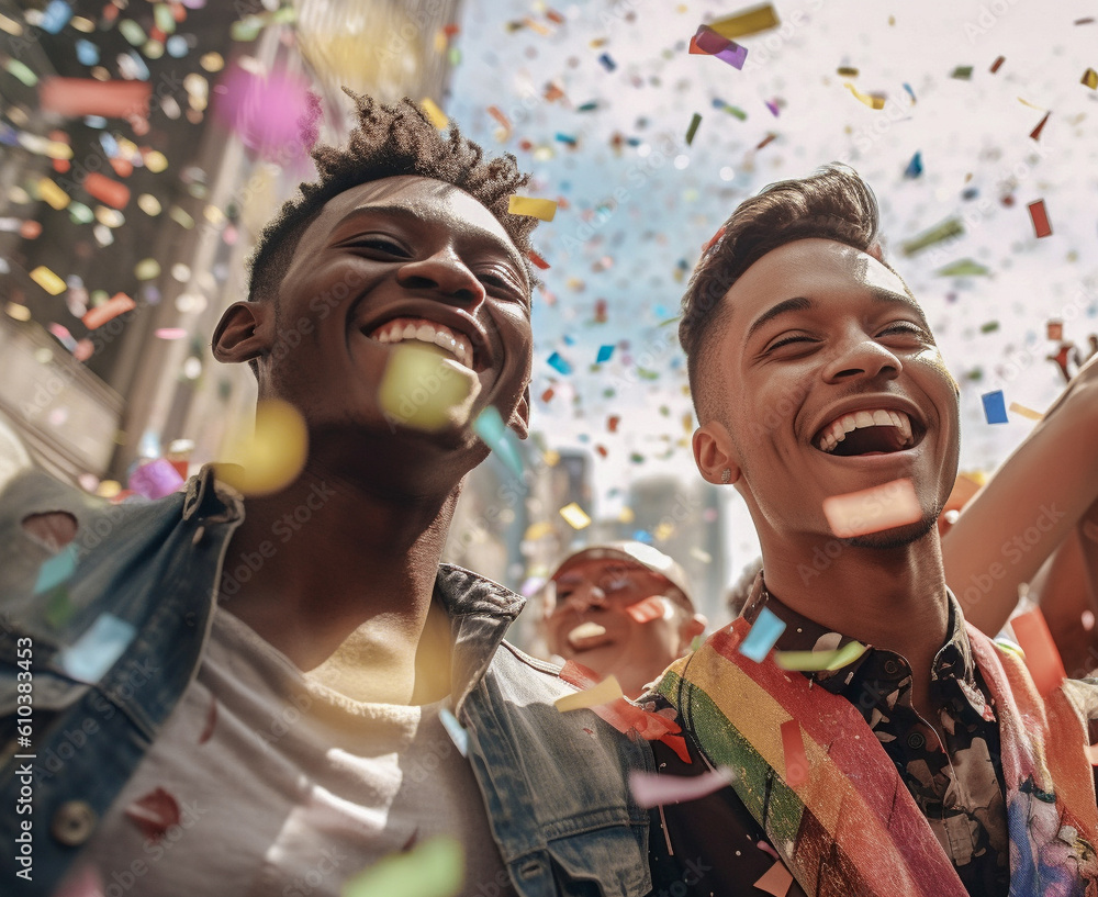 Happy Generative Ai Couple At Lgbtq Gay Pride Parade In New York Usa