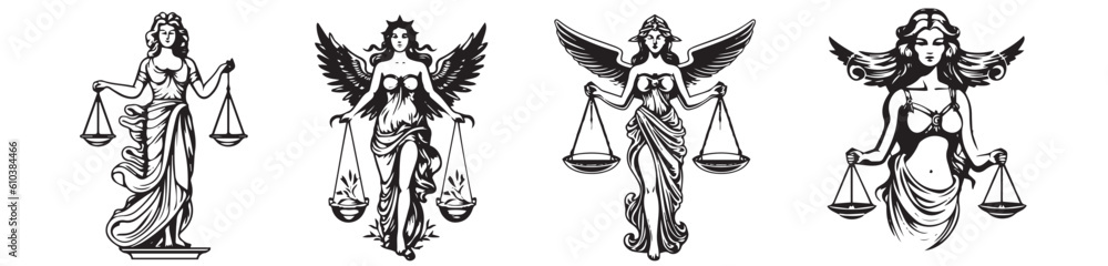 Themis, the Goddess of Justice, woman vector silhouette illustration ...