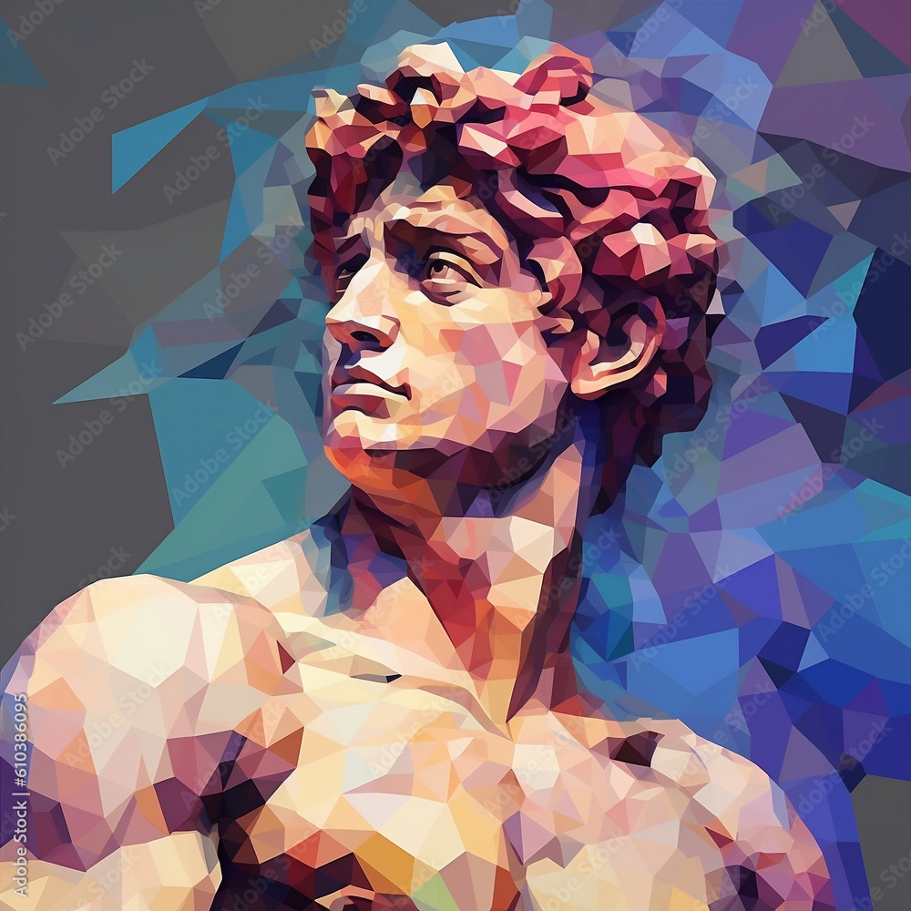 David Michelangelo low poly art. David Michelangelo sculpture low poly. Generative Ai Stock ...