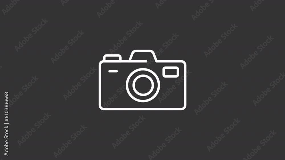 Animated camera flash white icon. Taking photo line animation ...