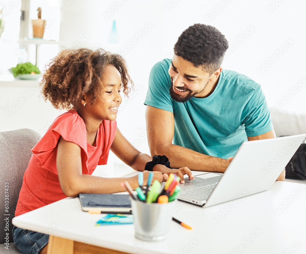 laptop computer education father children daughter girl family ...