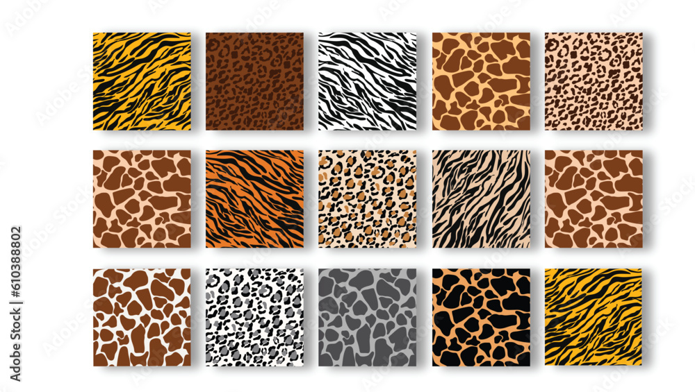 Animal skins seamless pattern set. collection of print skins. Vector ...