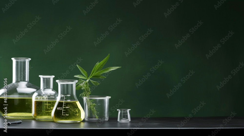 Generative AI, Background with copy space of a glass bottle filled with ...