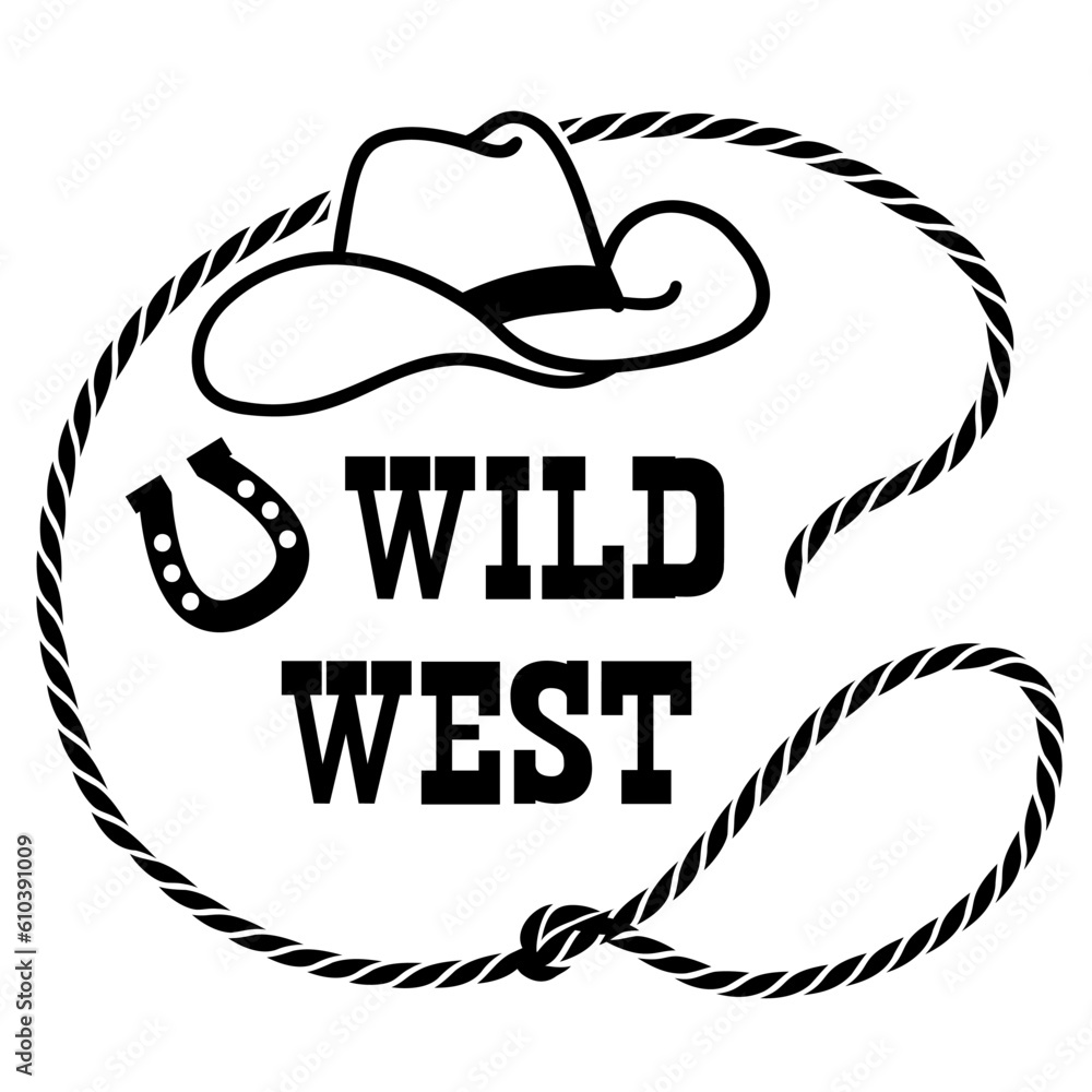 Rope frame with cowboy hat and lasso on vintage rodeo background ...