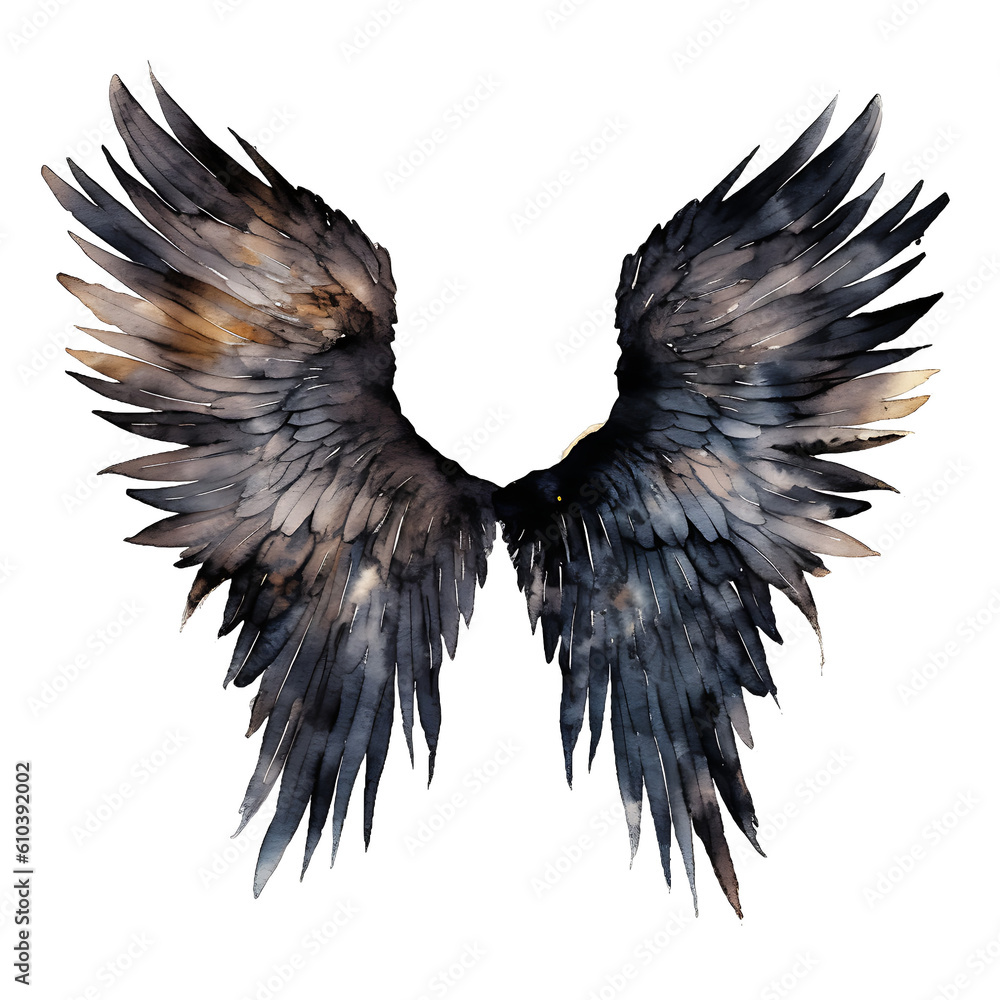 Gothic Black angel wings isolated on transparent background with ...