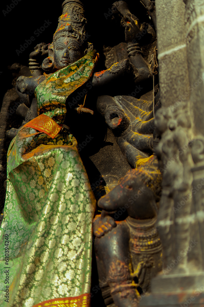 Ancient statue of Durga Mahishasuramardini. Durga Killing the Buffalo ...