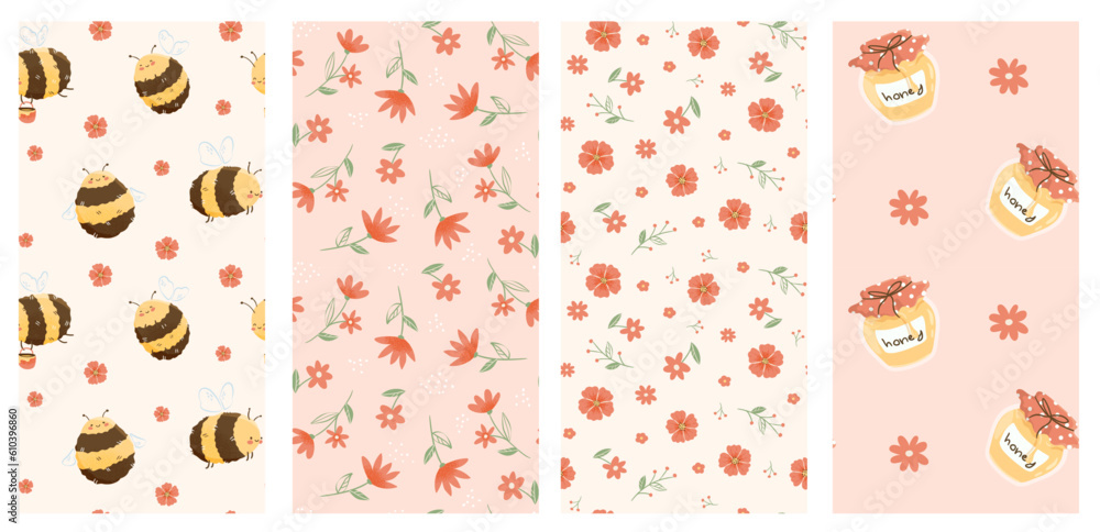 LITTLE BEE - seamless pattern and surface design set, cute, kids, Sweet ...