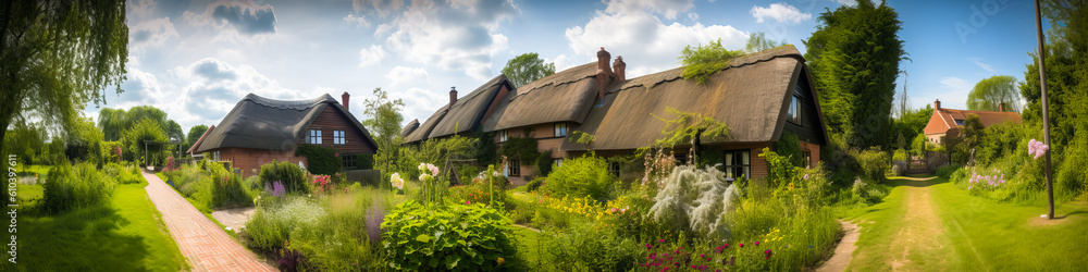 Captivating countryside panorama: picturesque thatched-roof cottages ...