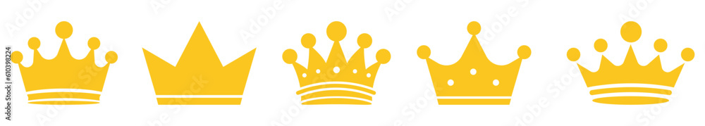 Set of yellow crowns. Vector illustration isolated on white background ...