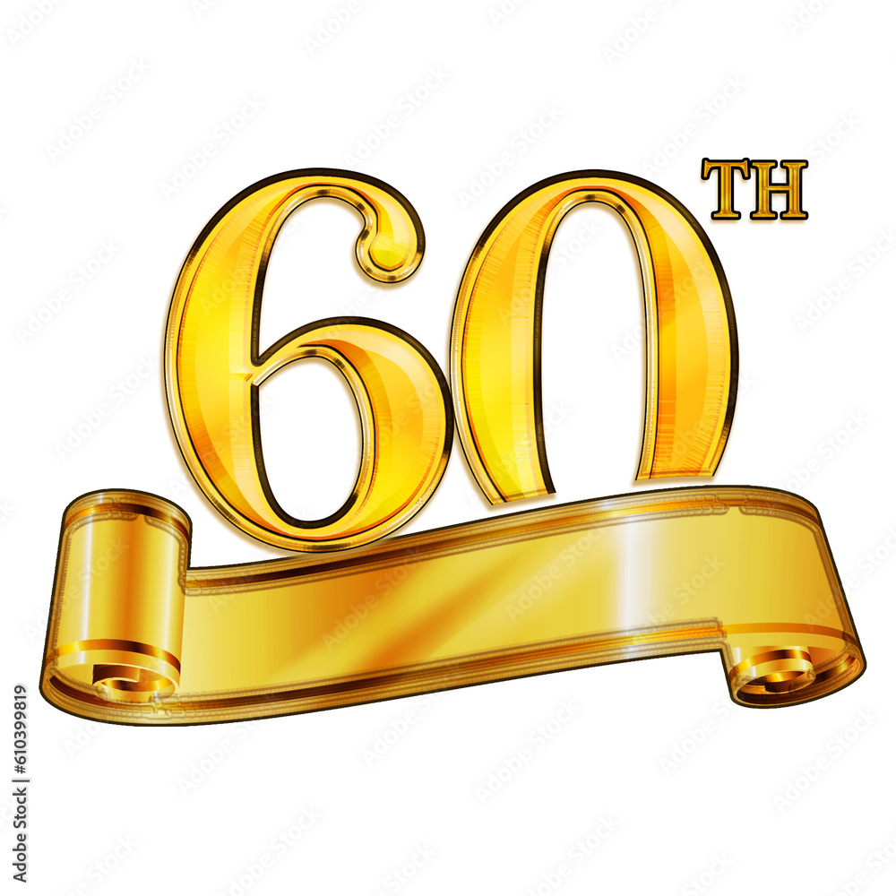 60th Gold Banner Icon on Transparent Background Stock Illustration ...