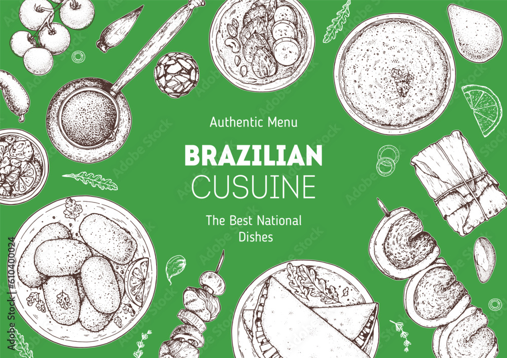 Brazilian food top view vector illustration. Food menu design template ...