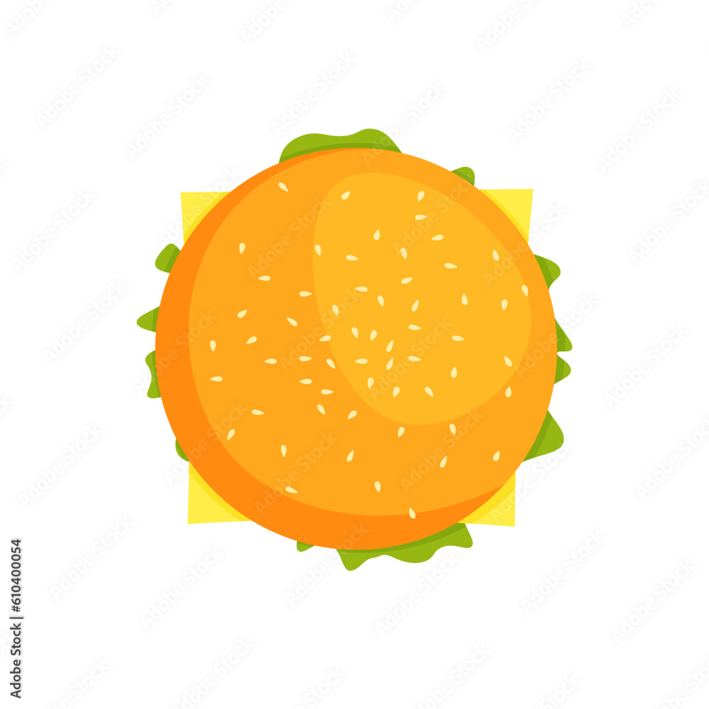 Vector hamburger top view. Burger with cheese, tomatoes, chop, lettuce ...