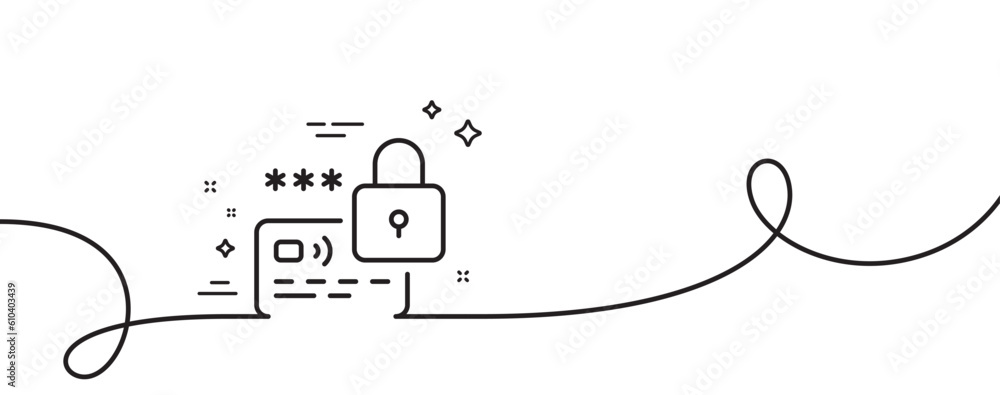 Vetor de Lock line icon. Continuous one line with curl. Protected credit card sign. Password ...