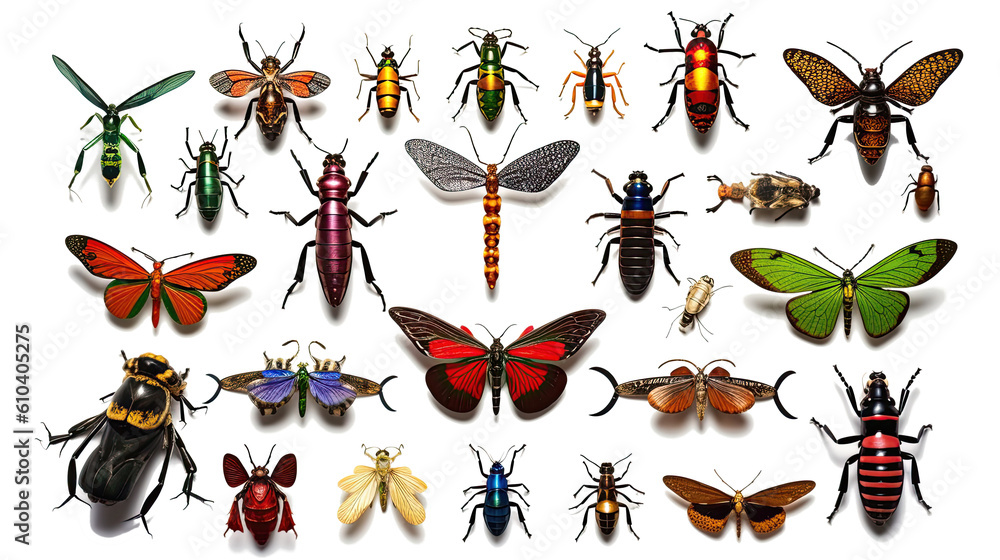 Different insects, bugs types collection photo realistic. isolated ...