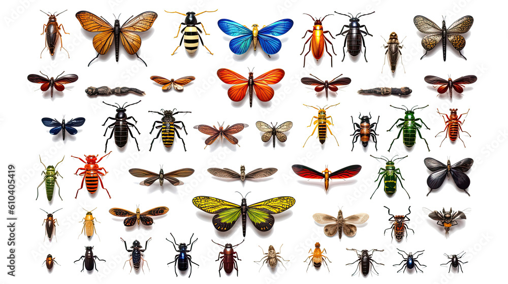 Different insects, bugs types collection photo realistic. isolated ...