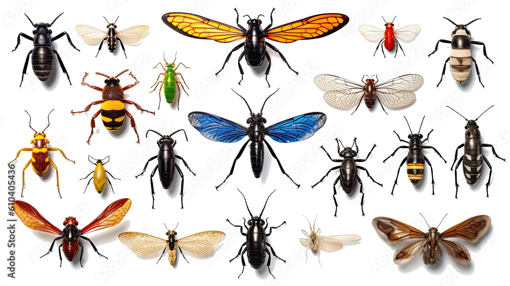 Different insects, bugs types collection photo realistic. isolated ...