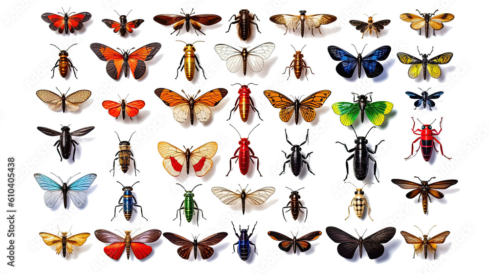 Different insects, bugs types collection photo realistic. isolated ...