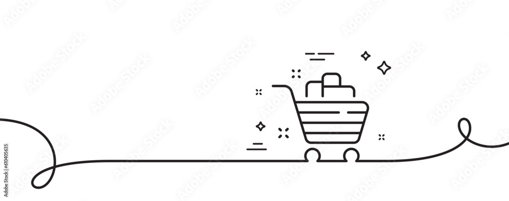 Grocery basket line icon. Continuous one line with curl. Shopping cart ...