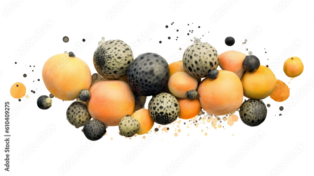 swarm of cantaloupe and pewter abstract watercolor swashes isolated on ...