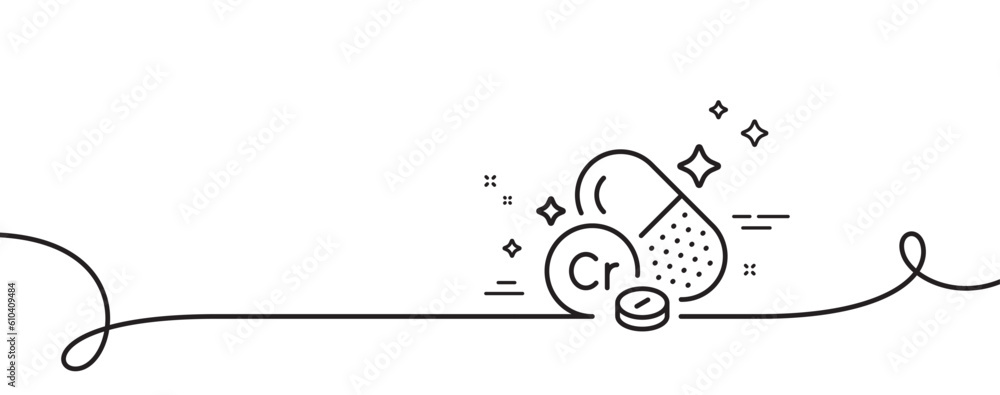 Chromium mineral line icon. Continuous one line with curl. Chemical ...