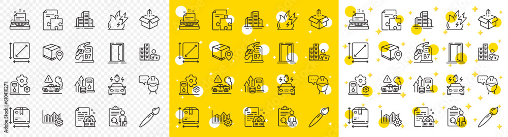 Outline Send box, Box size and Operational excellence line icons pack for web with Open door ...