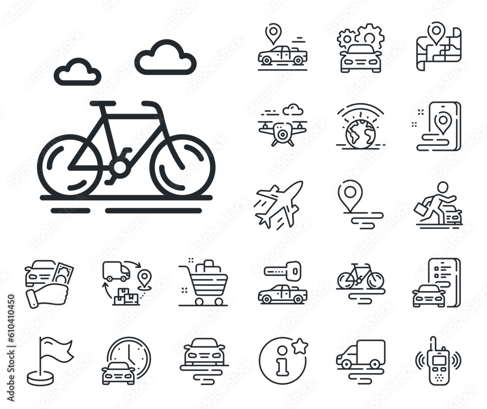 City bicycle transport sign. Plane, supply chain and place location ...