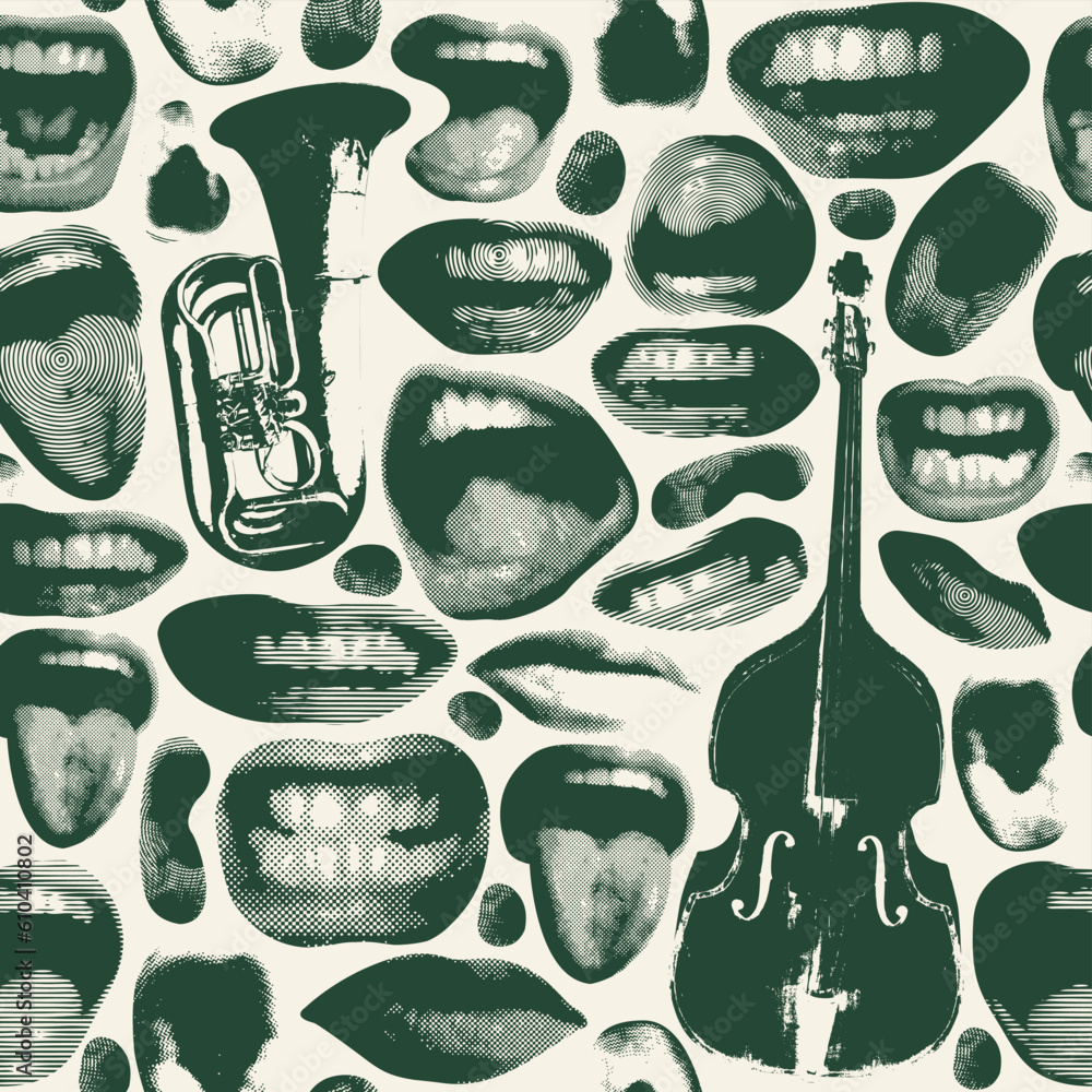 Seamless pattern with colored lips that smile and show tongue and white ...