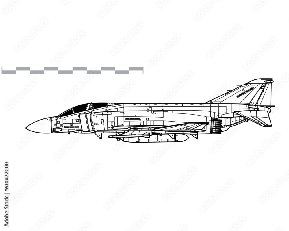 McDonnell Douglas Phantom II F3. F-4J UK. Vector drawing of air defence ...