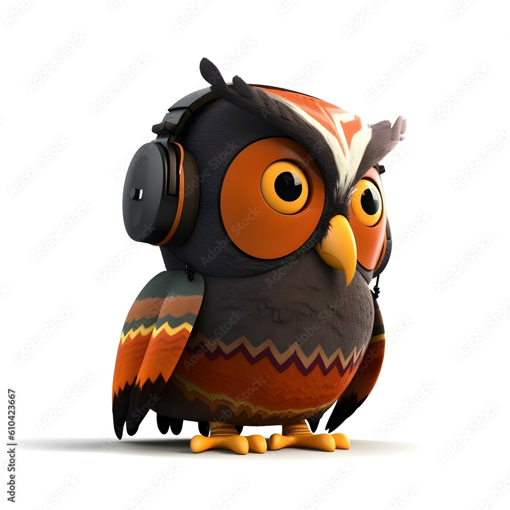 please create pixar style character clipart of an owl dwearing a ...