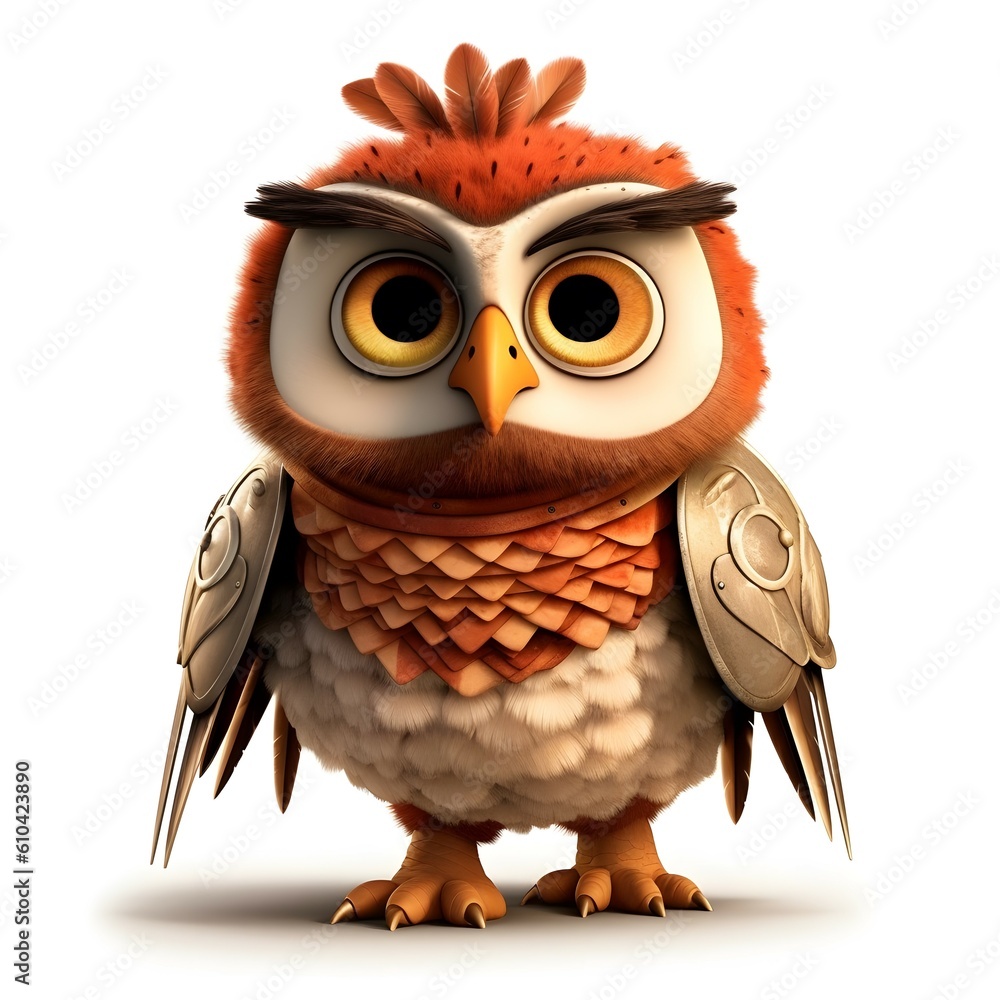 please create pixar style character clipart of owl dressed like a ...