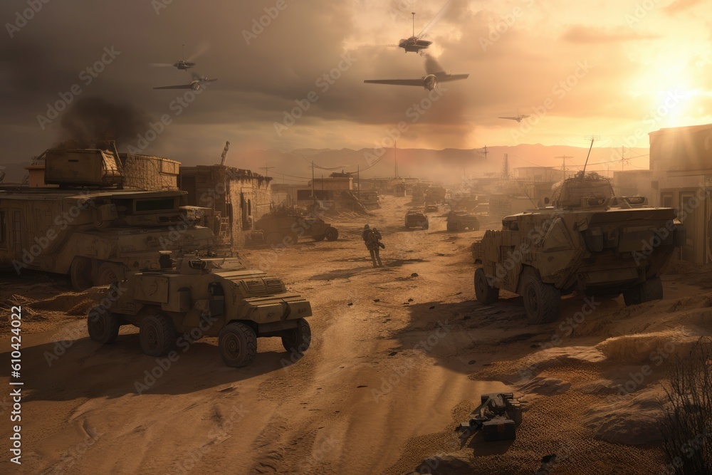 War Concept. Military silhouettes fighting scene on war fog sky ...